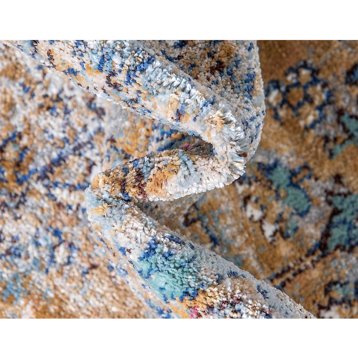 Unique Loom Augustus Collection Rustic Traditional, Bohemian Area Rug, 2' 7" x 12' 2", Tan/Blue