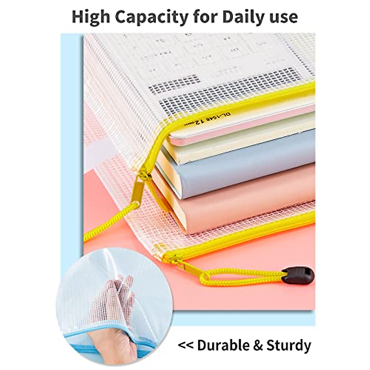 JARLINK 10 Pcs A3 Mesh Zipper Document Pouch, 10 Colors, Waterproof Plastic File Pouches for Organizing School and Office Supplies, Cosmetics, Travel Accessories