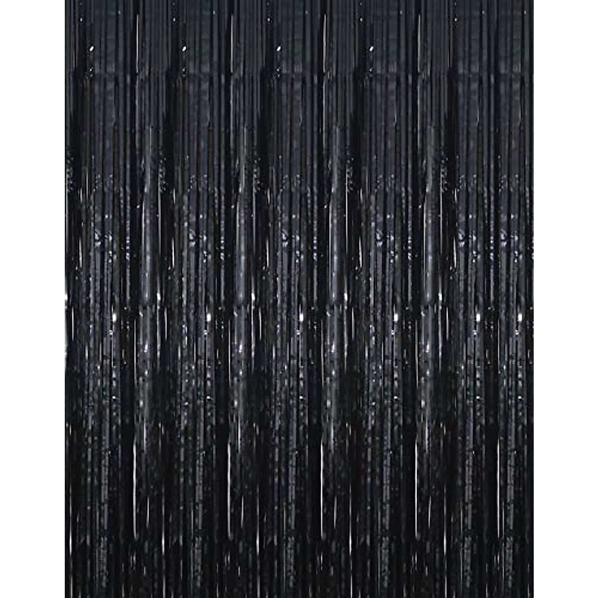 GOER 3.2 ft x 9.8 ft Metallic Tinsel Foil Fringe Curtains Party Photo Backdrop Party Streamers for Halloween,Birthday,Graduation,New Year Eve Decorations Wedding Decor (4 Packs,Black)