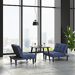 JUBILOOM Comfy Mini Couches, Small Recliner Futon with Adjustable Backrest (USB Ports), Single Mini Couch Small Space, Recliner Chairs for Living Room, Bedroom, Home, Blue, 1Pack, 306BL1USB