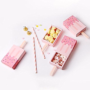 Pack of 50 Ice cream shape gift Candy boxes,kids party,favor box,Popsicle Candy Folding Paper Box Korean Cartoon Drawer Cute (Pink)