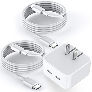 iPhone 15 Charger, 40W Fast Dual USB C Charger Adapter[MFi Certified] 2Port Apple Charger Foldable Plug with 2Pcs USB-C to C/Lightning Fast Charging Cable for iPhone 15/14/13/12/11,iPad Pro/Mini/Air