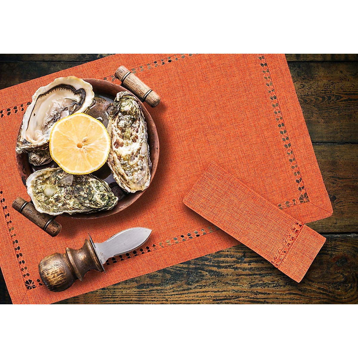 Grelucgo Set of 6 Orange Table Placemats for Halloween Thanksgiving Fall Autumn Holidays, Rectangular 12 by 18 Inch