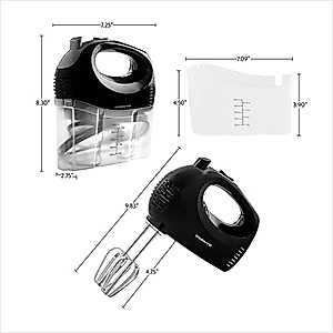 Ovente Portable 5 Speed Mixing Electric Hand Mixer with Stainless Steel Whisk Beater Attachments & Snap Storage Case, Compact Lightweight 150 Watt Powerful Blender for Baking & Cooking, Black HM151B