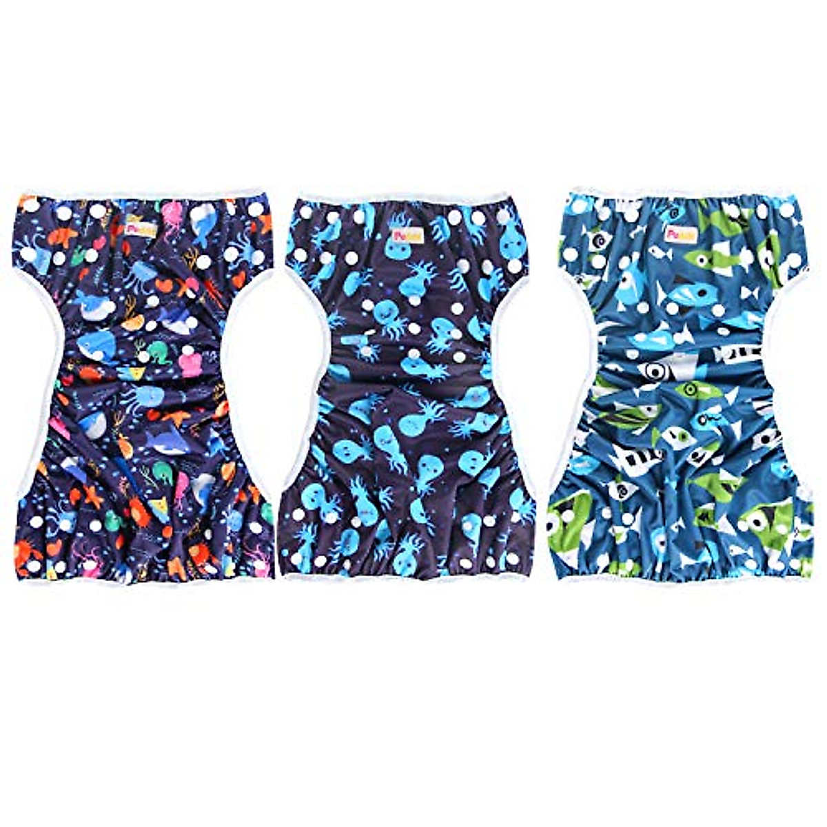 Pedobi Reusable Baby Swim Diapers, Adjustable Diaper Swim for Toddlers 9 Months - 3 Years Old, 3 Pack for Swimming Lessons (Sea World, Large)