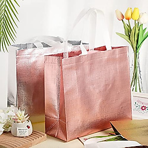 54 Pack Reusable Gift Bag Set Glossy Glitter Reusable Grocery Bag with Handle Non Woven Shopping Bags Tote Bag Wedding Gift Bag for Bridesmaid Birthday Party Wedding, Mixed Color, 11 x 12 x 4.7 Inch