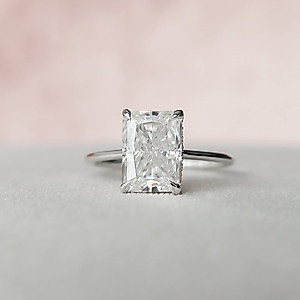 3 Carat Radiant Cut Engagement Rings For Women, Radiant Radiant Solitaire Engagement Rings, GRA Certified Moissanite Low Profile Engagement Ring in 14K White Gold, Ring Size - 7