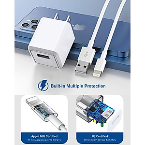 iPhone Charger,Long 6FT iPhone Charger 2Pack iPhone Cord 6feet USB to Lightning Cable Quick Fast Charging Data Sync Cord USB Wall Charger Block Adapter for iPhone 14/13/12/11/XS/XR/X/8/7/5/SE2022/iPad