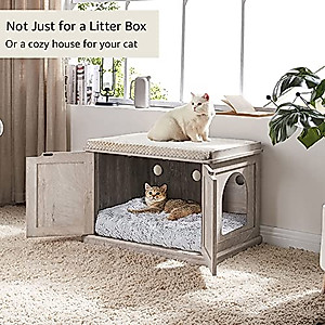 unipaws Designer Cat Washroom Storage Bench, Litter Box Cover, Sturdy Wooden Structure, Spacious Storage, Easy Assembly, Fit Most of Litter Box, Weathered Grey