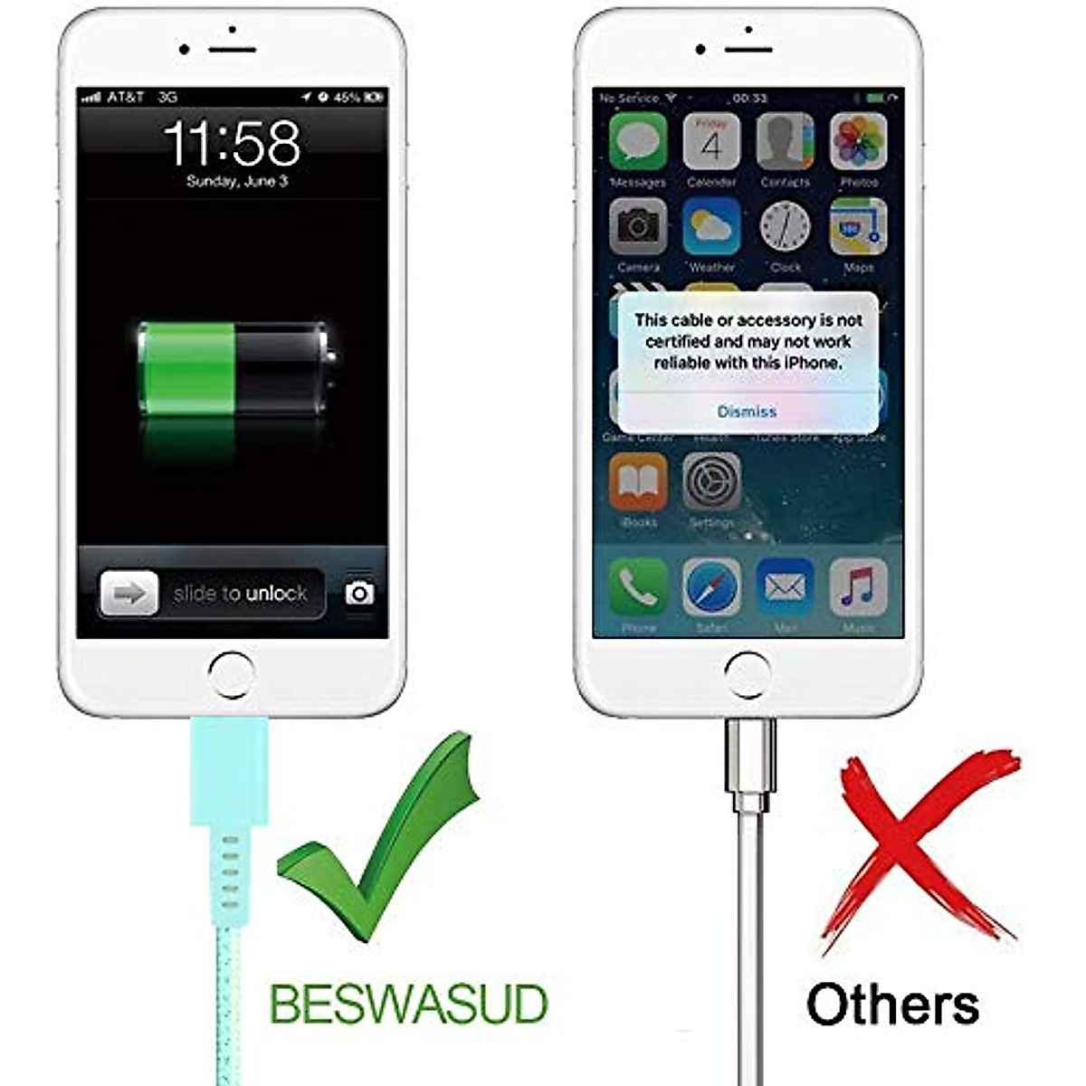 sharllen iPhone Charger Cables iPhone Cords 5 Pack 3/3/6/6/10FT Nylon Braided iPhone Lightning Cable Fast USB Charging Cable Long Cord Compatible iPhone11/Xs/Max/XR/X/8/8P/7/6/5/iPad/iPod Green