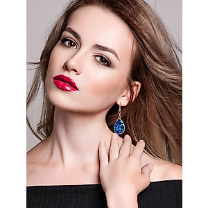 16 Pairs Faux Druzy Dangle Earrings Colorful Druzy Drop Earrings Resin Crystal Earrings for Women Girls (Waterdrop)