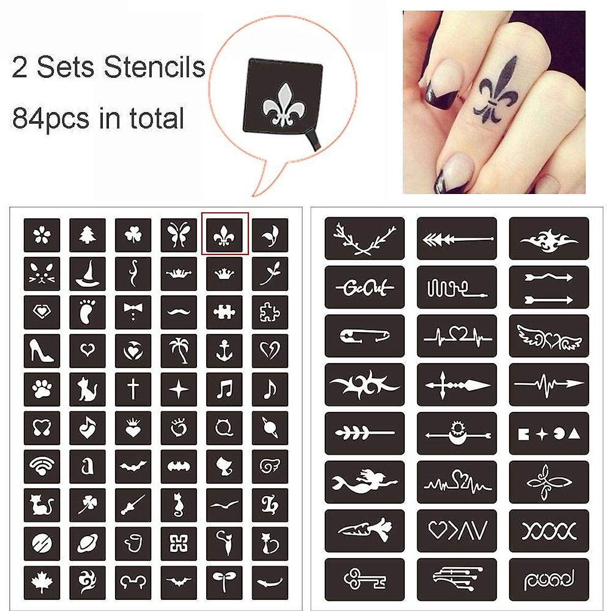 Charmark Jagua Gel Temporary Kit for Women Men Kids, Semi Permanent Ink Summer Trend Art Painting DIY Fake Freckles 84 Pcs Stencils - Full Kit 3 Colors (Black+Red+Brown)