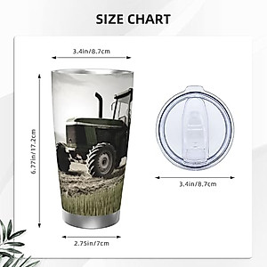 Tractor Agriculture Tranquil Tumbler with Lid and Straw 20oz Stainless Steel Car Cup for Hot and Cold Drinks, Double Wall Insulated Travel Coffee Mug Reusable Drink Thermos Cup Birthday Gifts