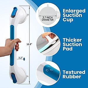 LEVERLOC Shower Grab Bars for Bathtubs and Showers, Easy to Install Suction Shower Handle for Bathroom Removable Safety Grip for Seniors Elderly, Heavy Duty Handrails Waterproof No Drilling, Bule