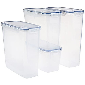 LocknLock Easy Essentials Food Storage Bin Set for Pasta, Flour, Sugar/Airtight Container Lids/BPA-Free/Dishwasher Safe, 8 Piece - Clear