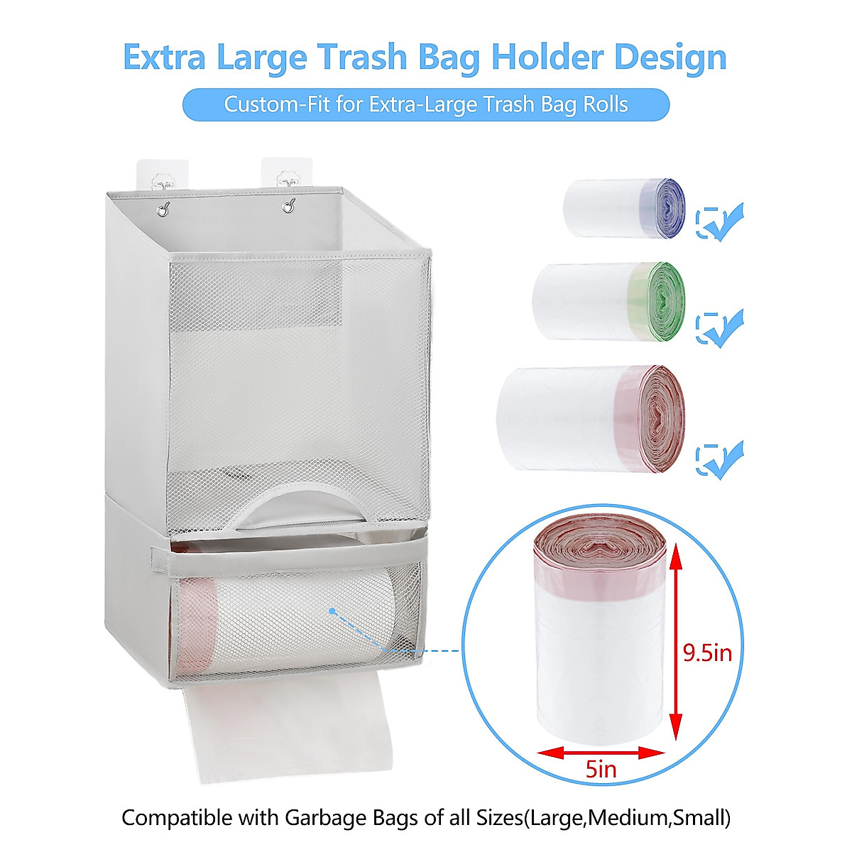2 in 1 Plastic Bag Holder, Extra Large Grocery Bag Holder, Wall Mount Trash Bag Dispenser Roll Holder, Bag Saver, Garbage Bag Holder Organizer for Home Kitchen Mom Wife Gifts