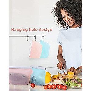 2-Pack Reusable Silicone Storage Bags, BPA FREE Silicone Snack Sandwich Bags Container with Leakproof Lids for Food, Travel, Makeup | Freezer, Oven, Microwave, Dishwasher Safe