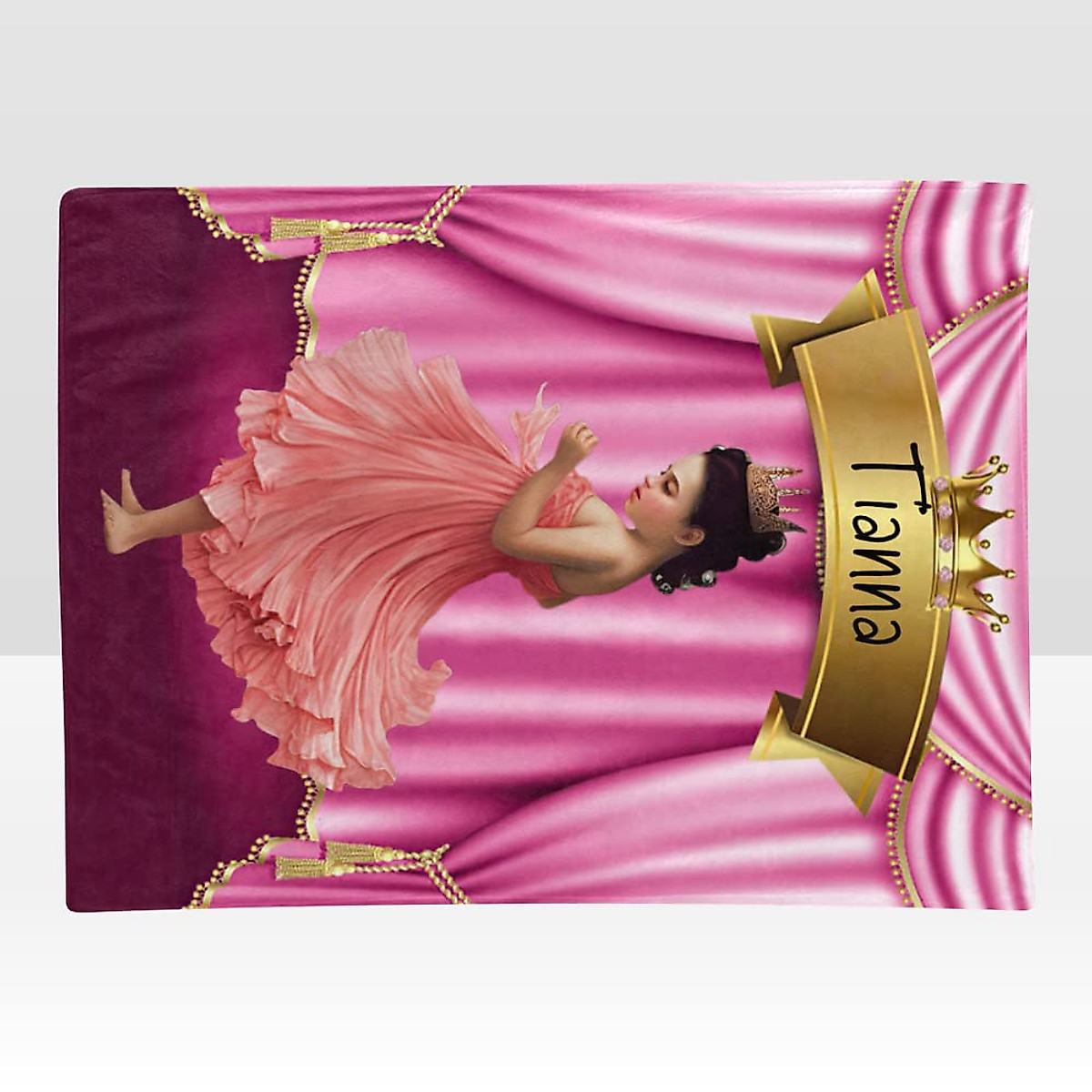 XOZOTY Personalized Girl Golden Hat Pink Stage Baby Blanket with Name Custom Baby Nursery Throw Fleece Blankets for Boys and Girls Birthday Tapestry 30 X 40inch