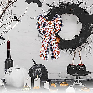 Fall Wreath Bows, Autumn Bow Black White Buffalo Plaid Turkey Wreath Bow for Fall Bows Knot Thanksgiving Dinner Party Fireplace Christmas Halloween Home Garden Party Decor
