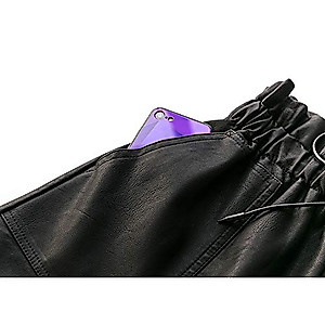 SCHHJZPJ High Waisted Wide Leg Black Faux Leather Shorts for Women (Black, L)