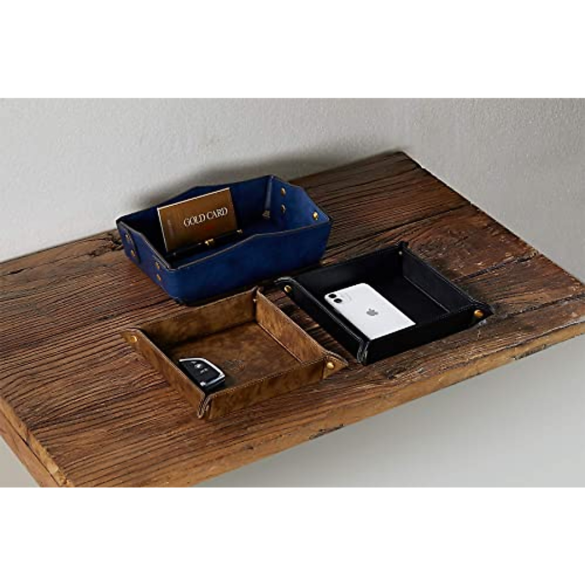 OARIE Leather Bedside Storage Tray - Jewelry Organizer for Men - Key Wallet Coin Box Travel Valet Tray (Classic Brown)