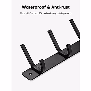 Coat Rack Wall Mounted with 6 Dual Hooks Rail for Hanging Clothes Hats Bags Keys at Entryway Towel Head Wraps Robes at Mudroom Mugs at Kitchen Room Organization (Black)