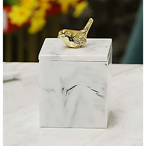 SELLONWANELO Cotton Ball Swab Holder Organizer with Lid Bathroom White Marble Qtip Dispenser Container Makeup Pads Canister