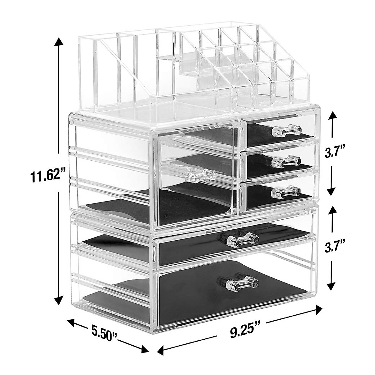 Sorbus Large Clear Makeup Organizer - Detachable 3-Piece Jewelry & Make Up Organizers and Storage Set - Spacious Cosmetic Display Tower - Makeup Organizer for Vanity, Bathroom, Dresser & Countertop