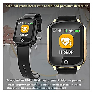ZUONU Smart Watch Phone Elder SOS GPS Tracker Heart Rate Detection Watch Men Fall Alarm Smartwatch 600mah Pk D100 Watch (Color : Gold)