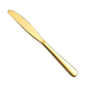 Gold Dinner Knives Set Of 12, Berglander Stainless Steel Titanium Plating Shiny Gold Dinner Knife, Butter Knife Spreader Table Knives Sturdy And Dishwasher Safe
