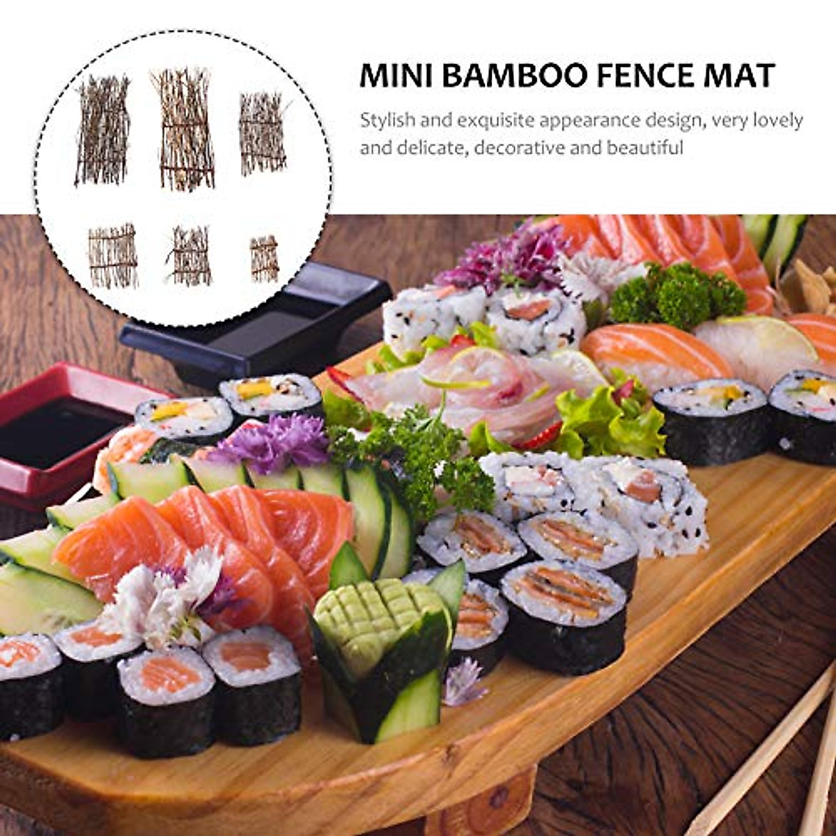 Yardwe 6pcs Sushi Bamboo Fence Japanese Bamboo Decoration Sushi Sashimi Plate Decorative Bamboo Fence Ornaments for Restaurant Landscape Decoration