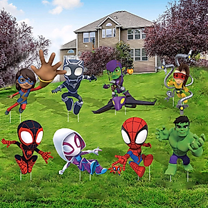 Spider Party Supplies,8PCS Yard Signs with Stakes,Spidey Friends Birthday Decorations,Outdoor Lawn Yard Signs for Spidey theme Party (Spidey Friends)