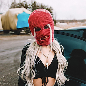 Knit Sew Acrylic Outdoor Full Face Cover Thermal Ski Mask by Super Z Outlet, Red, One Size Fits Most