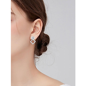 WTYIM 2CT Moissanite Diamond Geometric Stud Earrings for Women, 18K White Gold Plated Silver Square Push Back Earrings Birthday Valentine's Day Christmas Jewelry Gifts for Her Wife Girlfriend