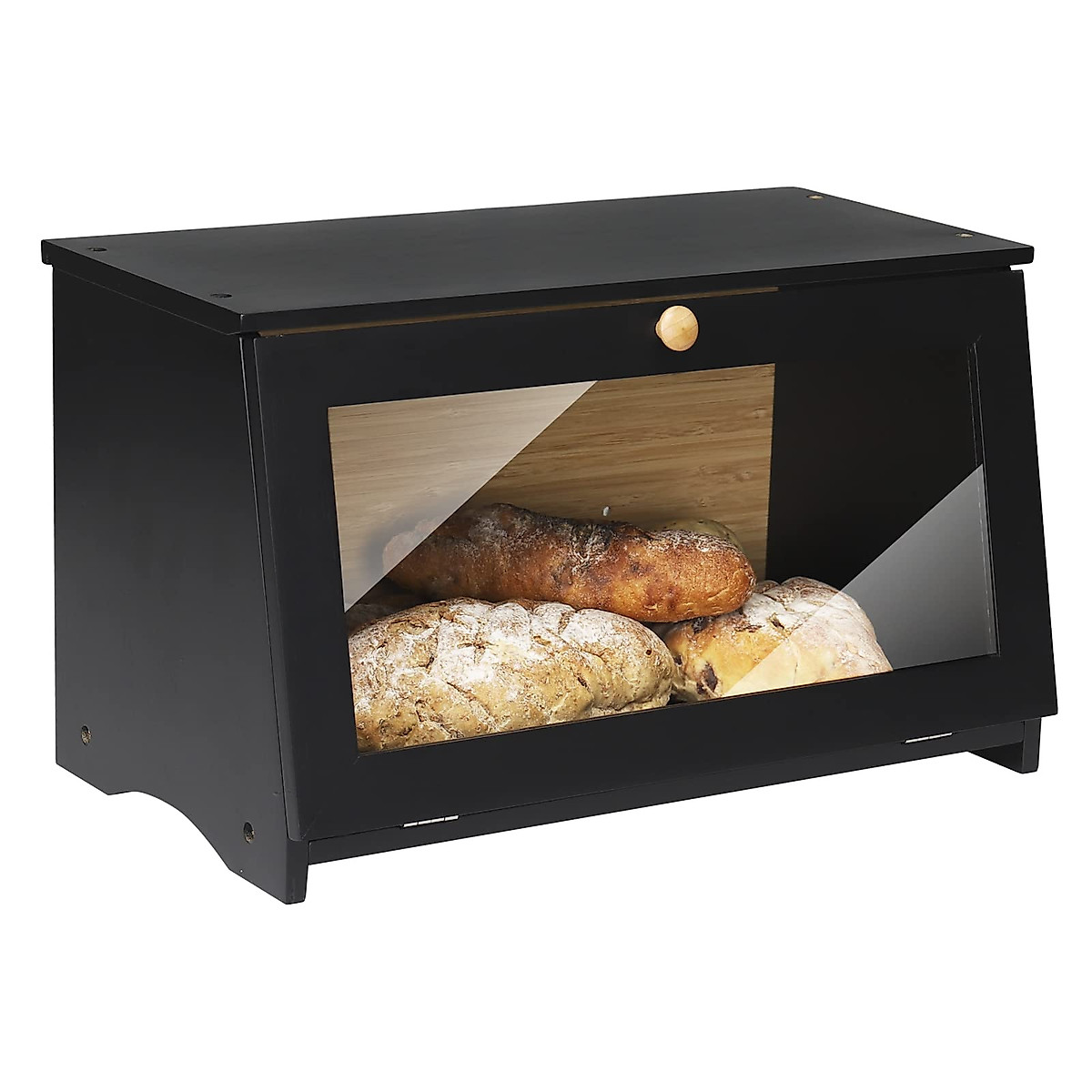HOMEKOKO Wood Bread Box for Kitchen Counter, Single Layer Bamboo Large Capacity Food Storage Bin (BLACK)