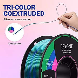 ERYONE Silk Tri-Color Coextrusion PLA Filament,3D Printer 1.75mm,+/-0.03mm, Triple Color Filament 1KG(2.2lbs), Silk Red,Blue and Green