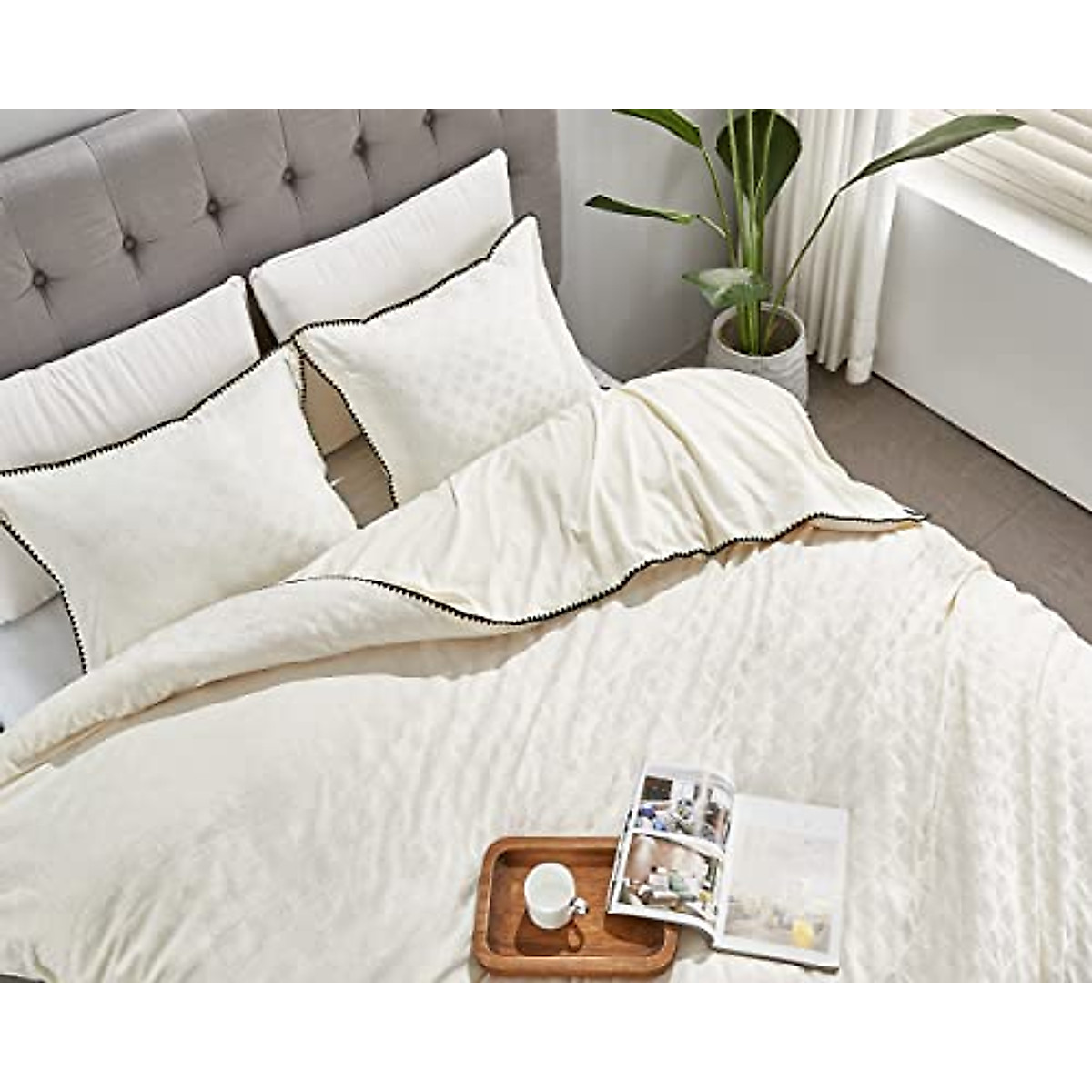 ENJOHOS Twin Size White Duvet Cover Set with Texture, Waffle Duvet Cover Woven from Smooth Silk Threads, 3 Pieces Soft Microfiber Bedding Duvet Cover Sets for All Seasons