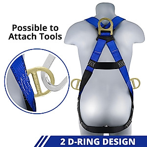 TRSMIMA Safety Harness Fall Protection - Men Full Body Construction Roofing Work Belt with 5 Point Adjustment Back D-Ring Grommet Legs OSHA ANSI