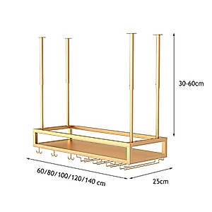 Gold Ceiling Mounted Hanging Wine Rack Iron Wine Bottle Holder Champagne Glass Goblets Storage Shelf, Bar Unit Home Decor Floating Display Shelves (Size : 100x25x21cm)