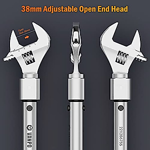 VANPO Adjustable Torque Wrench, 20-160 Ft.lb/27.1-216.8 Nm, 38MM Open End Torque Wrench, 1/2 Inch Drive Torque Wrench with Interchangeable Jaw & Ratchet Head for HVAC, Car, Moto, Narrow Pipeline
