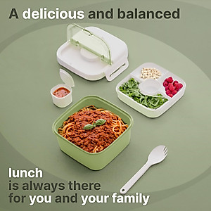 Bento Lunch Box For Adults Kids, 1100 Ml Bento Box Container With 2 Floors 3 Compartments, Leak-proof Sauce Container, Spork, Ideal Salad Container For Lunch For School, Office, Travel, Green