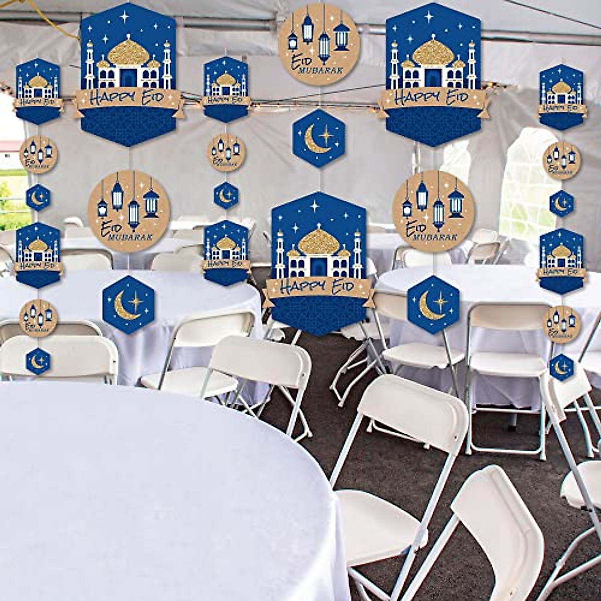 Big Dot of Happiness Ramadan - Eid Mubarak Party DIY Dangler Backdrop - Hanging Vertical Decorations - 30 Pieces