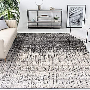 SAFAVIEH Retro Collection Area Rug - 6' Square, Black & Light Grey, Modern Abstract Design, Non-Shedding & Easy Care, Ideal for High Traffic Areas in Living Room, Bedroom (RET2770-9079)