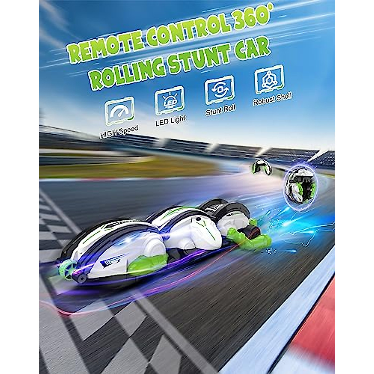 2023 Remote Control Car Snake 360° Rolling - RC Stunt Snake Car with LED Lights，2 Batteries 60+min，Indoor/Outdoor Toys for Kids Ages Age 6-12，Gifts for Christmas Birthday