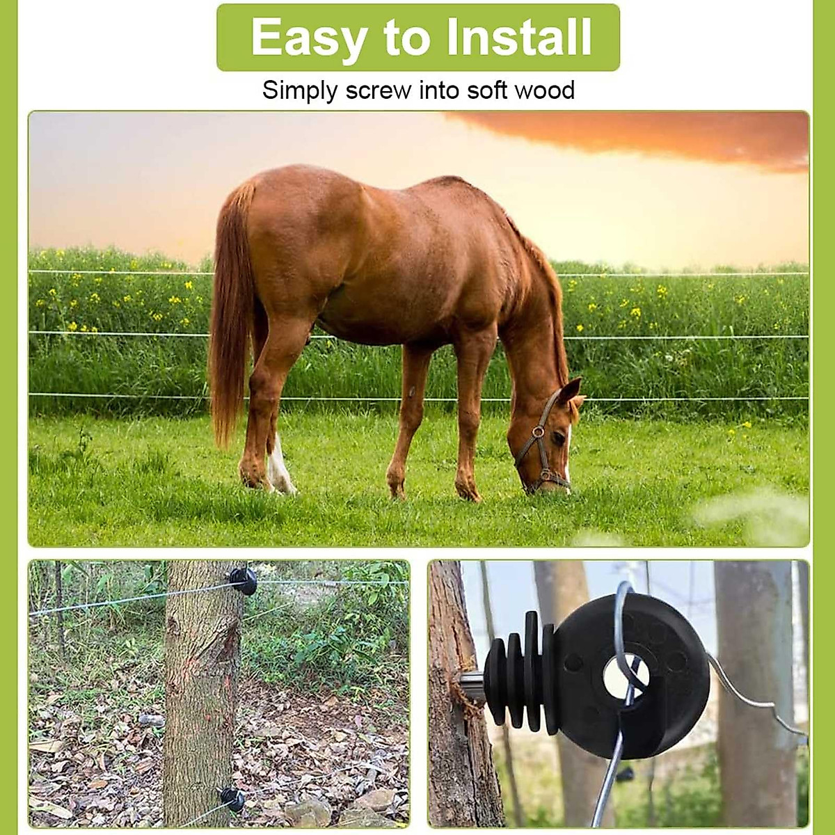 100 pcs Electric Fence Insulators Screw, Electric Fence Posts, Electric Fencing Posts for Wood Post Sun Protection & Rainproof, Screw in Ring Insulators