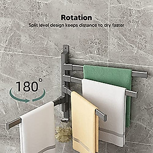 Matte Black Swivel Towel Bar, Wall Mounted Bathroom Towel Rack Well Structured Rustproof with Auxiliary Sticker for Corridor for Lobby (5 Arms)