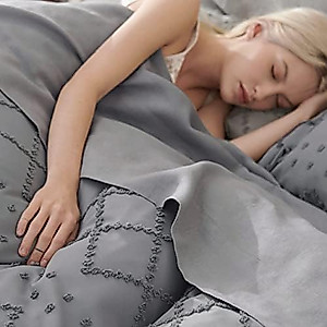 Bedsure Boho Duvet Cover Queen Size - Boho Bedding, Tufted Queen Duvet Cover for All Seasons, 3 Pieces Embroidery Shabby Chic Home Bedding,Comforter Not Included (Grey, 90" x 90")