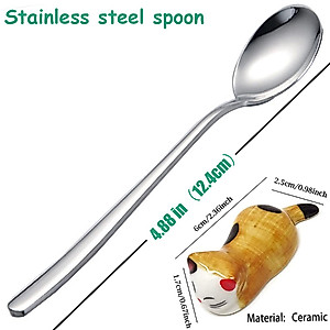 Pack of 6 Lovely Lucky Cat Porcelain Knife Rests Chopstick Rest set Ceramic Tableware Rest Set Ornament (Lucky Cat Set+Spoon)