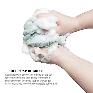 LSIWMSK 3 Pack Long Bath Loofahs Stretchable Braided Mesh Exfoliating Loofah Back Scrubber Ball Body Bath Shower Sponge 3 Colors (3 x Bath Sponge + 2 x Loofah Pad)