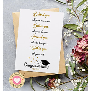 Graduation Card for Him Her, Cute Graduation Card Gift for High School College Grad, Behind You Before You Around You Within You Card - 5x7 inch Folded Card include Envelope, Sticker - Blank Inside